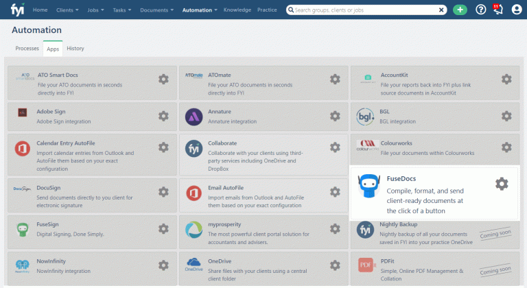 Connect FuseDocs to FYI | Integration | Accounting Practice Apps